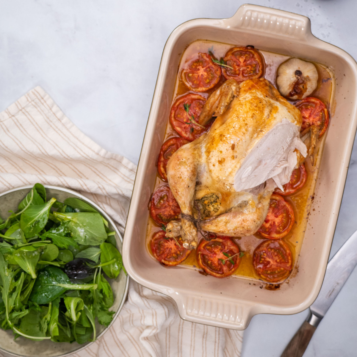 Herby Lemon Roast Chicken With Slow Roast Tomatoes - Waitoa free range ...