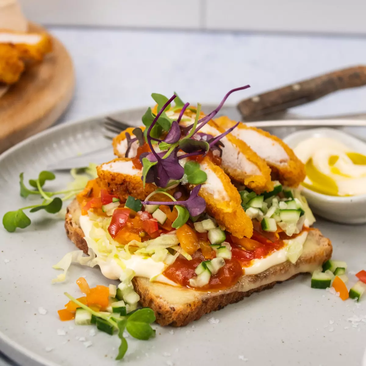 Open Crumbed Chicken Sandwich - Waitoa free range chicken