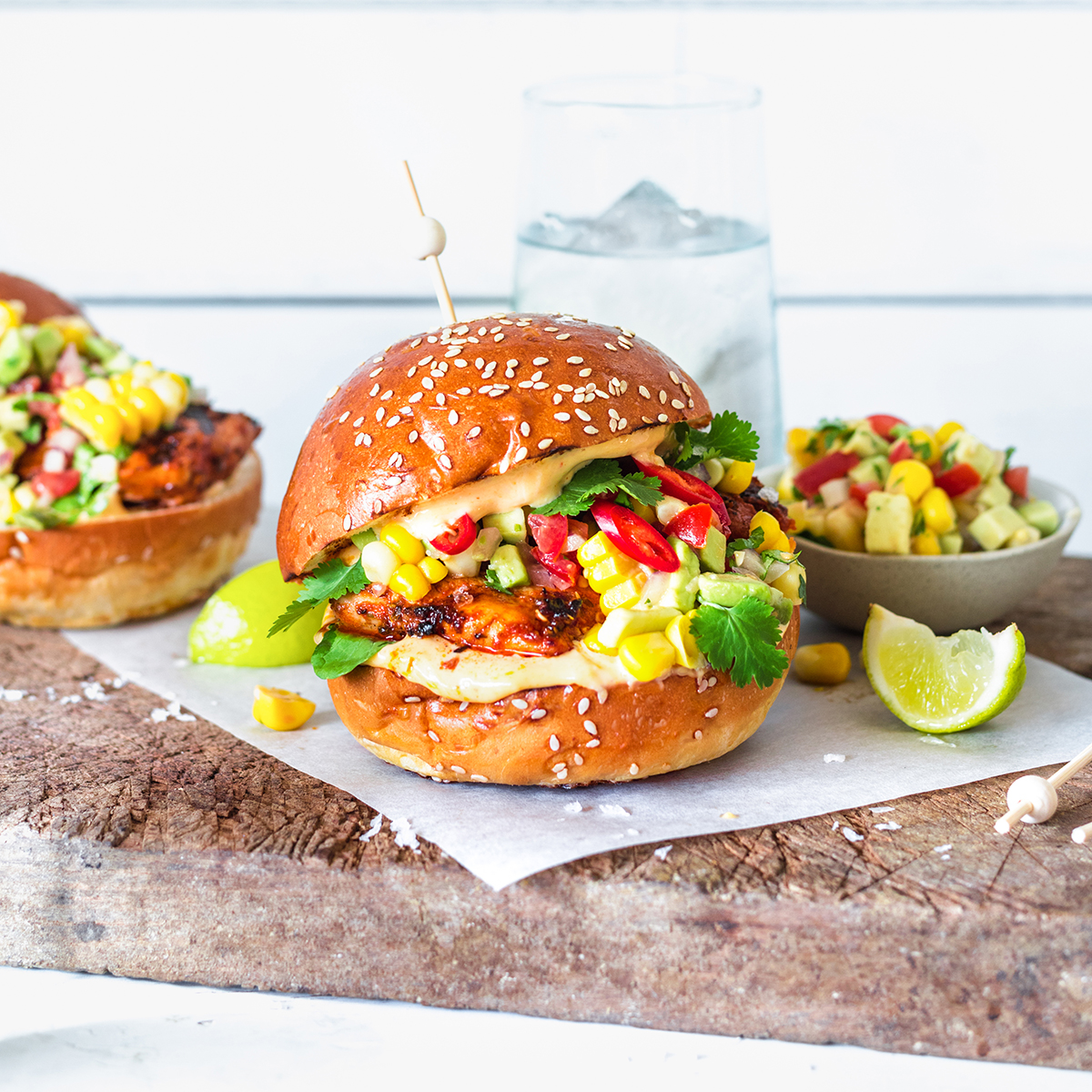 Hot & Smokey Chicken Burgers with Corn, Avocado & Lime Salsa - Waitoa ...